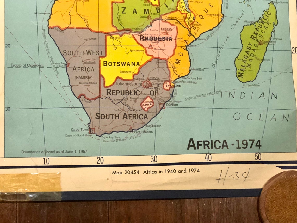 1970s Denoyer Geppert Series Wall Map Africa in 1940 and 1974 African ...