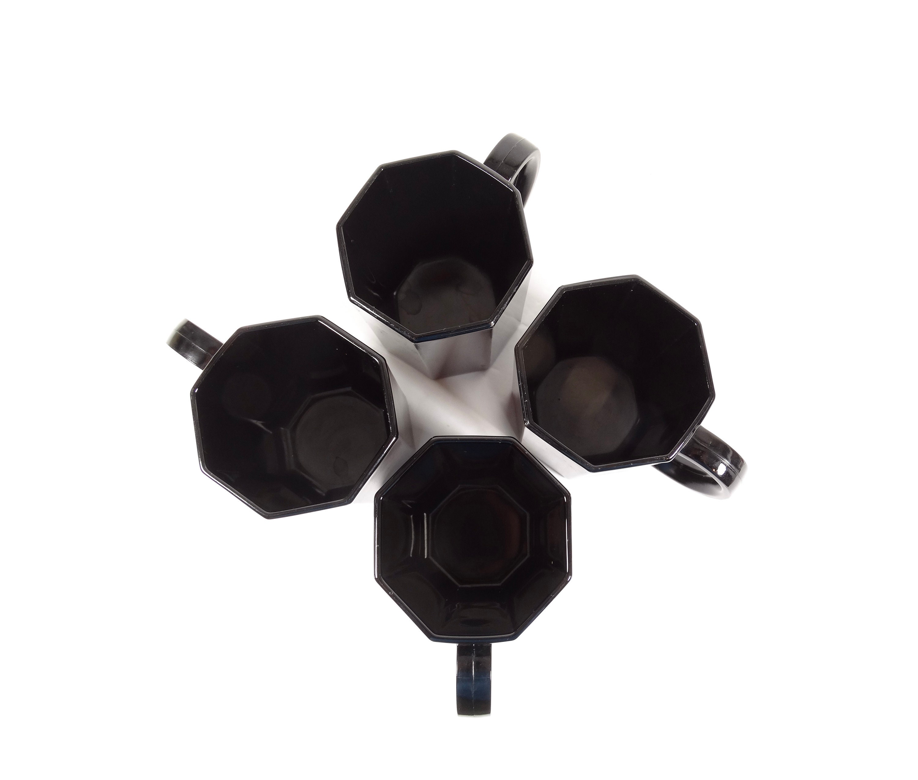 1980s Arcoroc Black Octagonal Mugs - Set of 4 Black Glass Mugs ...