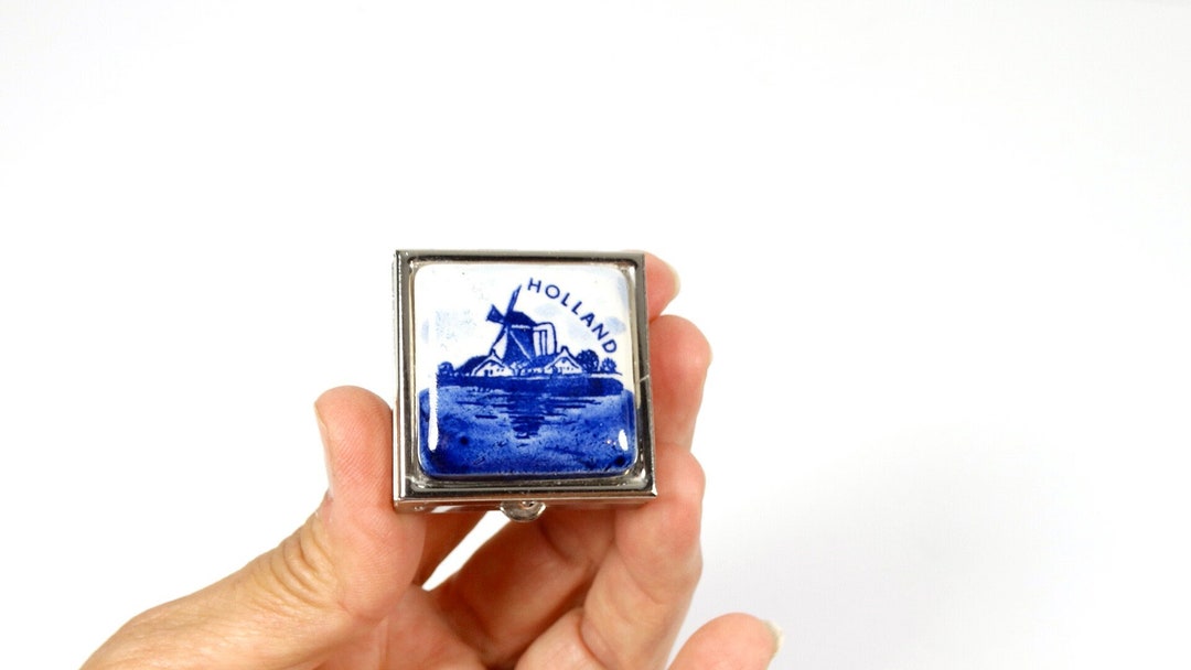 Vintage Delft Snuff Box Delft Tile Pill Box Holland Snuff Box Holland ...