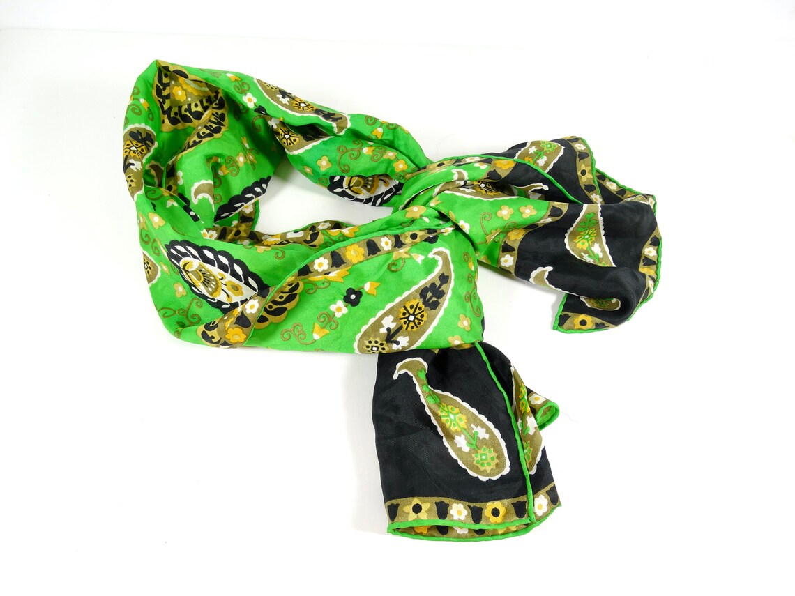 1960s Paisley Silk Scarf Vintage Silk Scarf Emerald Green Paisley Scarf ...