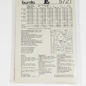 Burda 5721 Misses Blouse and Vest Vintage 1980s Pattern - Etsy
