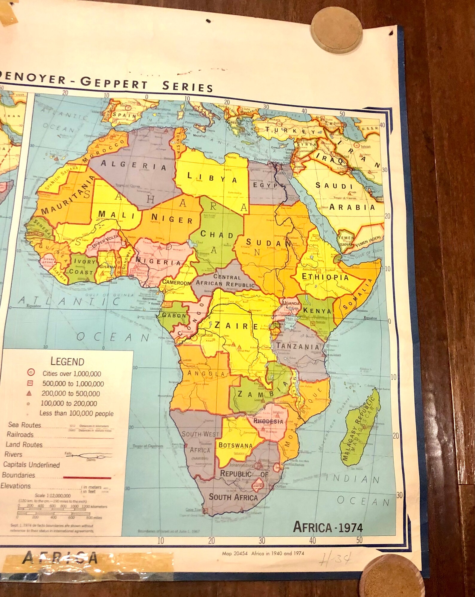 1970s Denoyer Geppert Series Wall Map Africa in 1940 and 1974 - Etsy