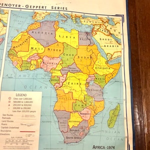 1970s Denoyer Geppert Series Wall Map Africa in 1940 and 1974 African ...