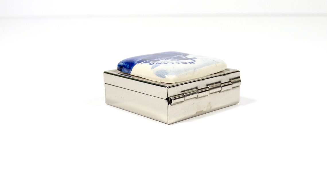 Vintage Delft Snuff Box Delft Tile Pill Box Holland Snuff Box Holland ...
