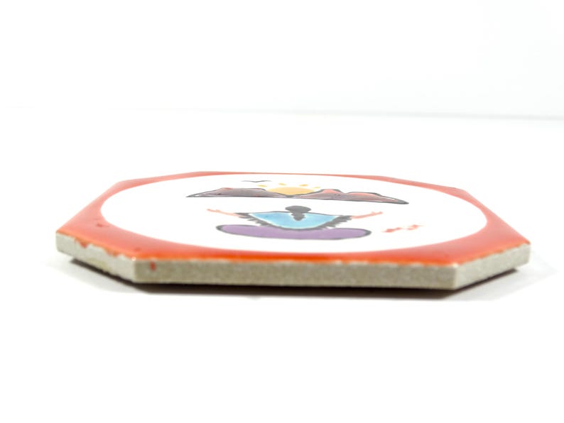 Vintage Ceramic Coaster Greeting the Sunrise J Mikkelsen Sun Salutation ...
