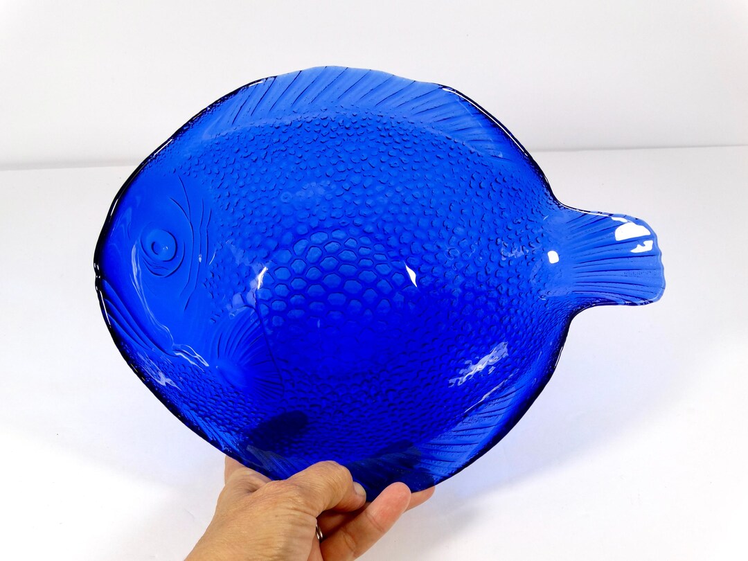 Vintage Cobalt Blue Fish Bowl Arcoroc France Large Blue Glass Fish Bowl ...