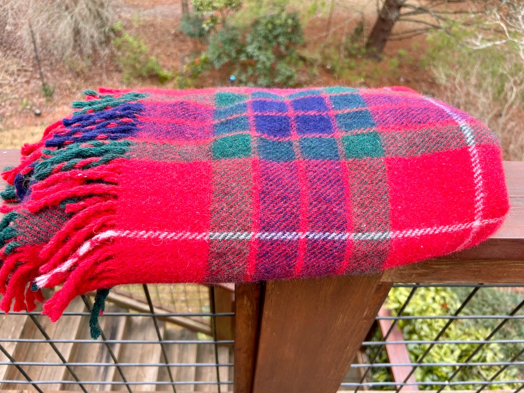 Vintage Royal Scot Wool Throw Lap Blanket Samuel Tweed & Co Red Fraser ...