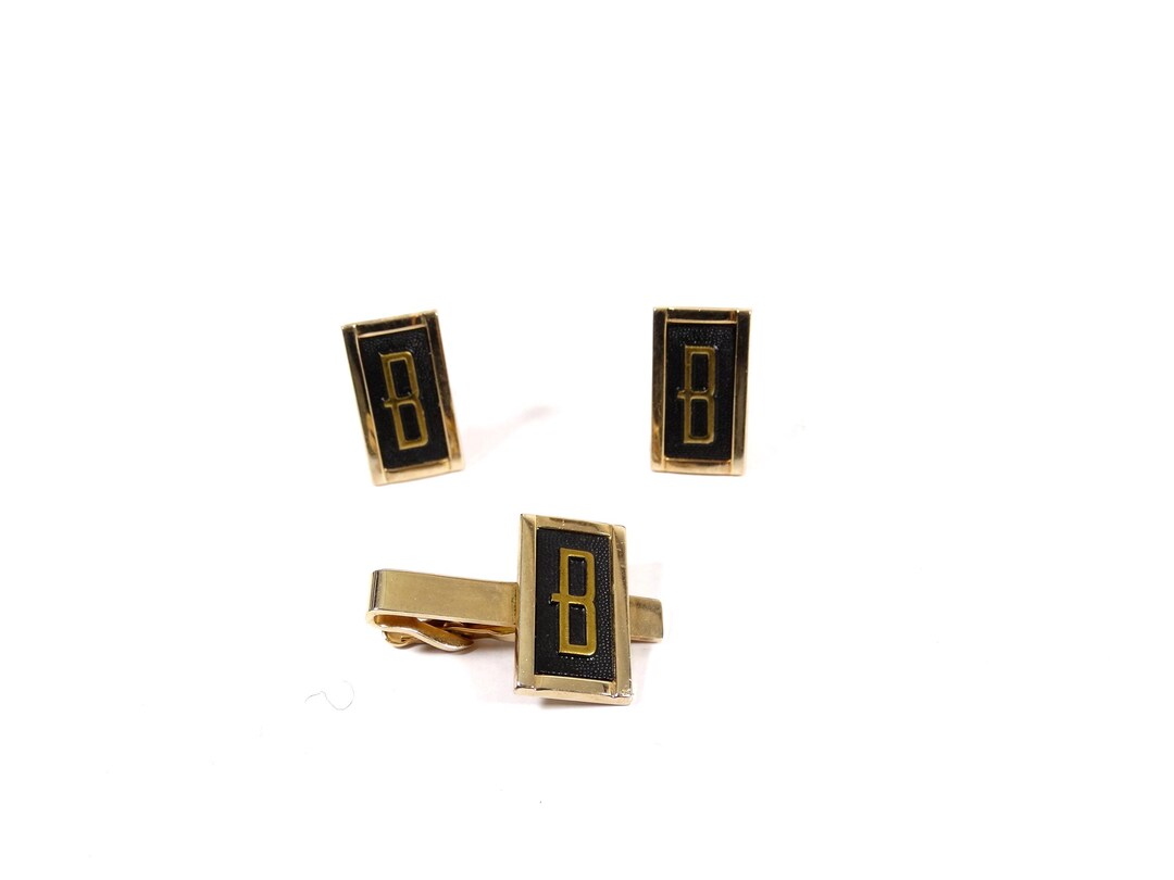 Vintage 3 Piece Swank B Initial Cufflinks and Tie Clip Swank Cuff Links ...