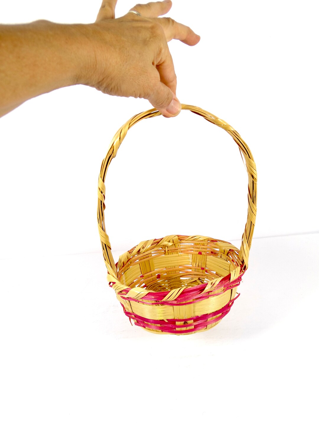 1950s-1960s Easter Basket - Tiny Wicker Easter Basket - Mexico Striped ...