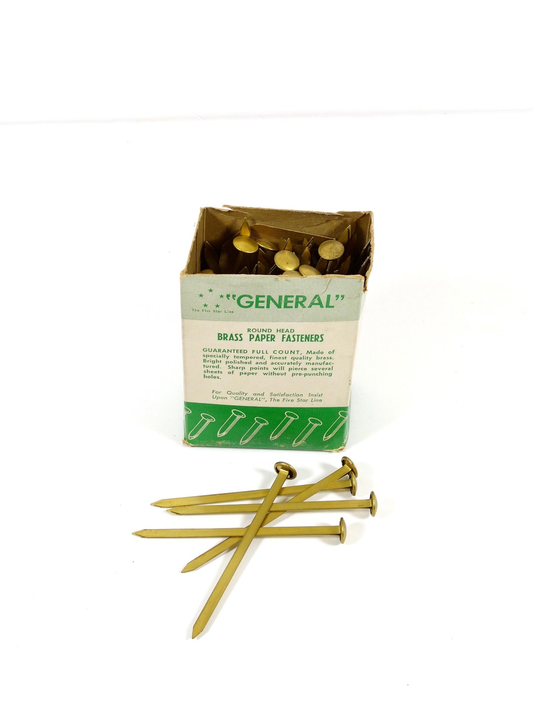 Midcentury Brass Paper Fasteners - General Round Head Brass Paper ...