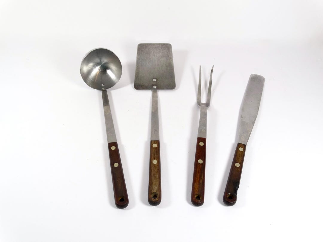 1960s-70s Flint Stainless Steel Kitchen Utensil Set Wood Handles Flint ...