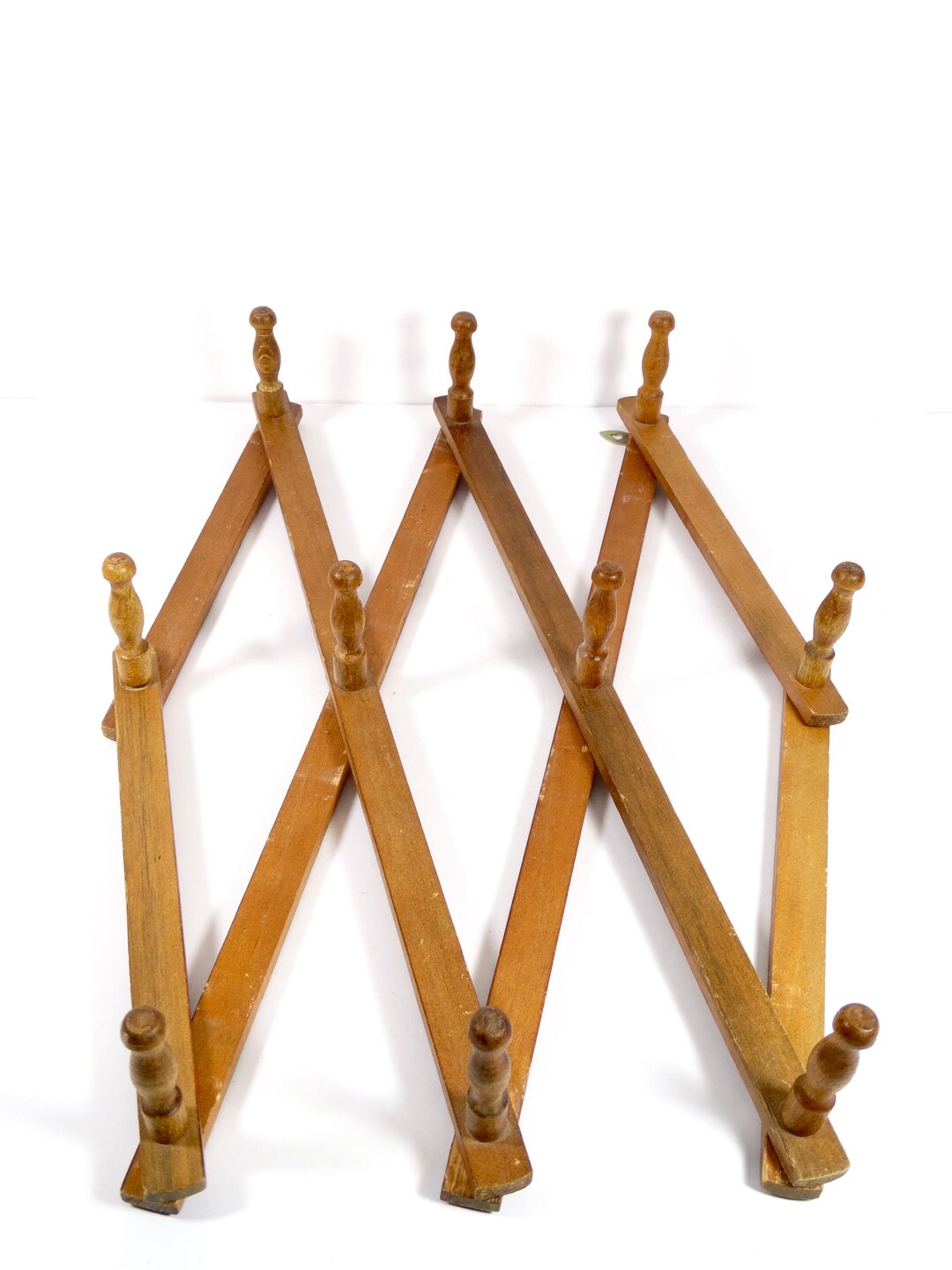 Vintage Large Accordion Peg Rack - 10 Peg Wood Expanding Peg Rack, Wall ...