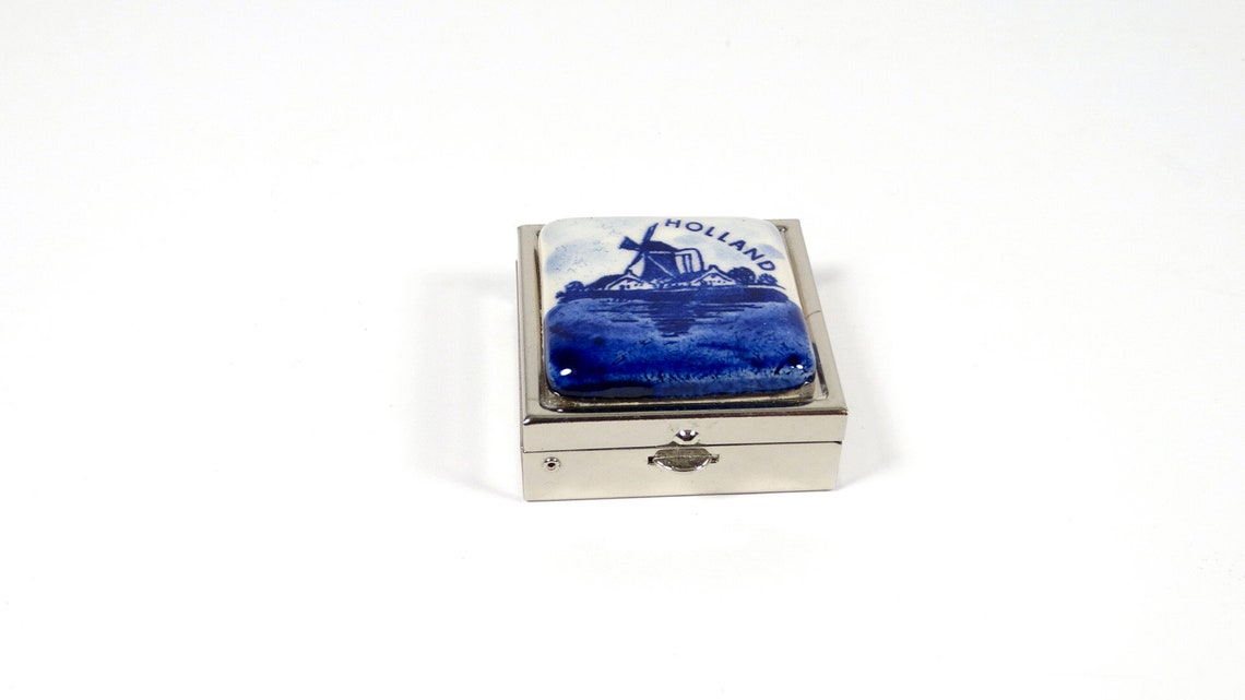 Vintage Delft Snuff Box Delft Tile Pill Box Holland Snuff Box Holland ...