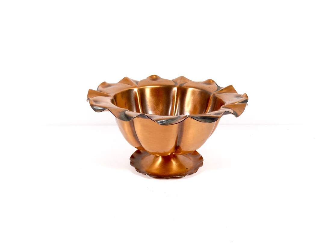 Vintage Gregorian Copper Fluted Bowl Pedestal Bowl Solid Copper Bowl ...