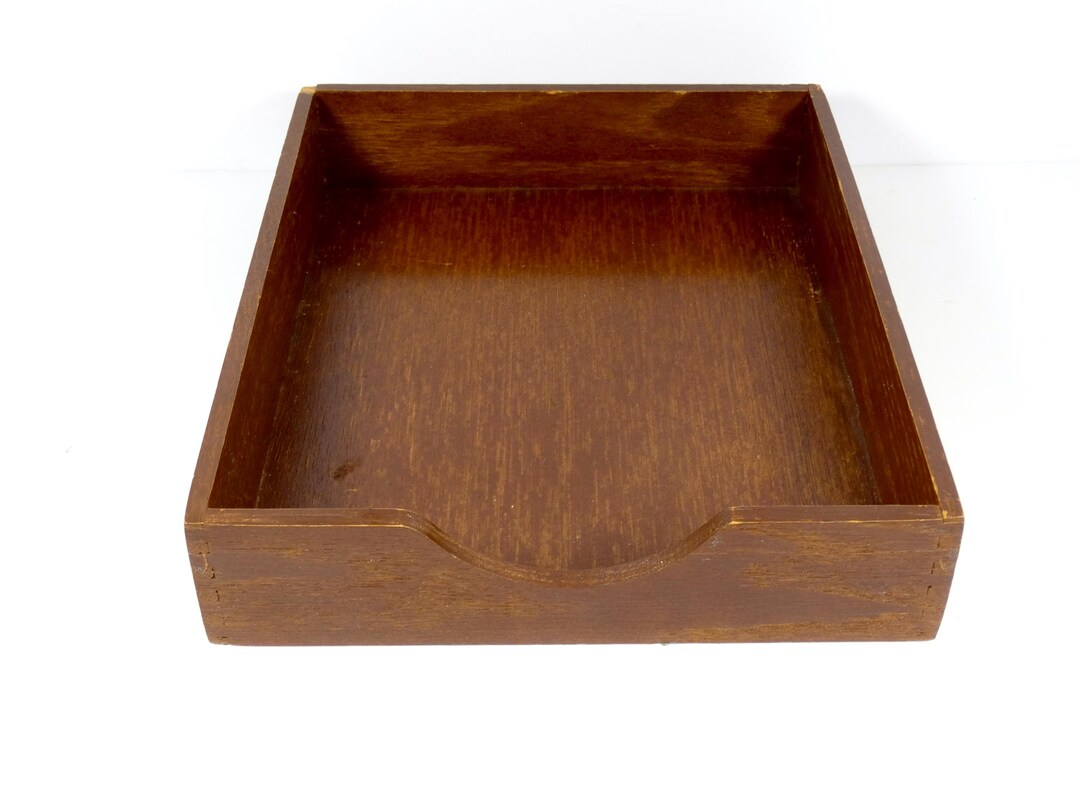 Vintage Wood Office Tray Brown Wood Office Tray Letter Storage in Box ...