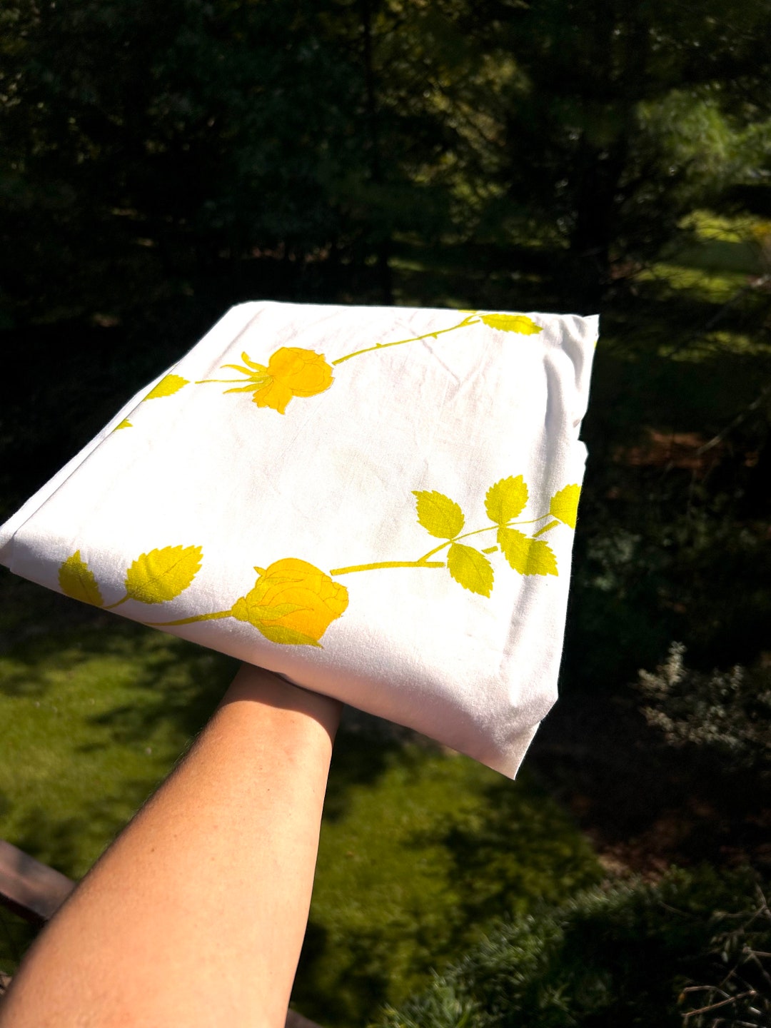 Vintage Christian Dior Twin Flat Sheet Yellow Rose Pattern Vintage ...