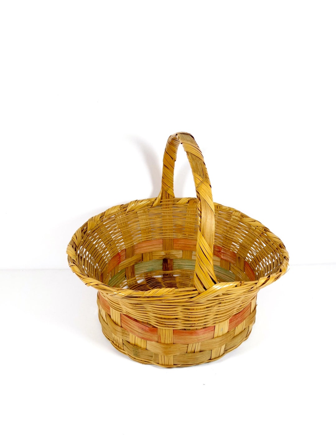 Vintage Large Round Wicker Easter Basket - 1950s Easter 1960s Easter ...