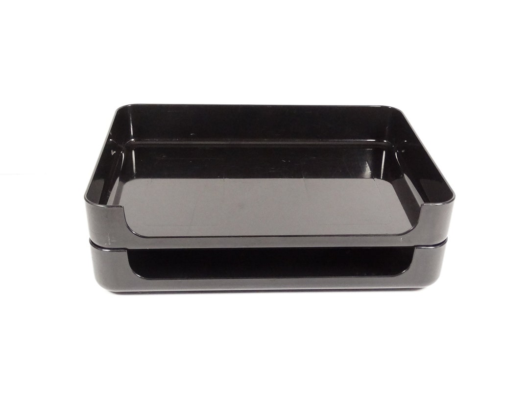 RARE 80s Tenex Office Tray Set - Stackable Black Office Trays 1980s ...