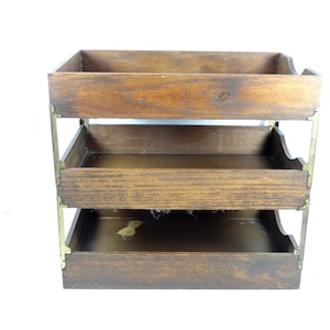 Vintage 3 Tier Stacking Office Trays Wood Mail Trays Inbox Outbox ...