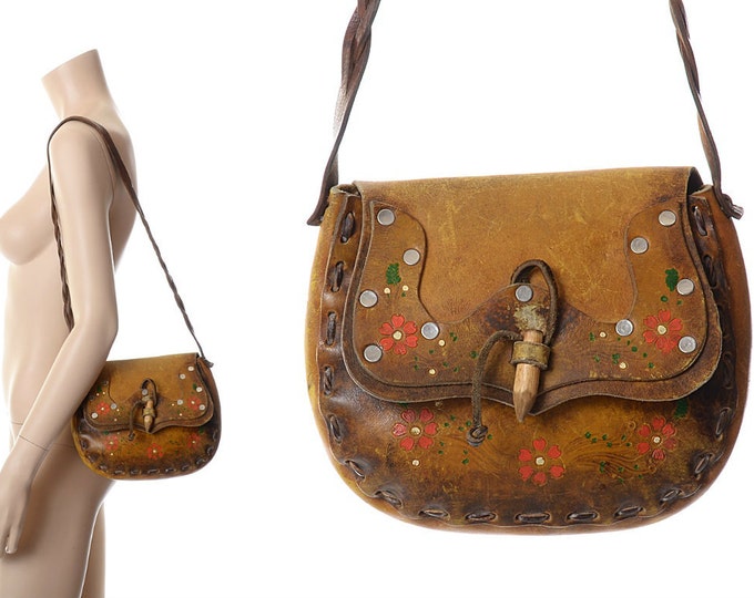Vintage 60s 70s Distressed Hand Tooled Leather Bag 1960s 1970s - Etsy