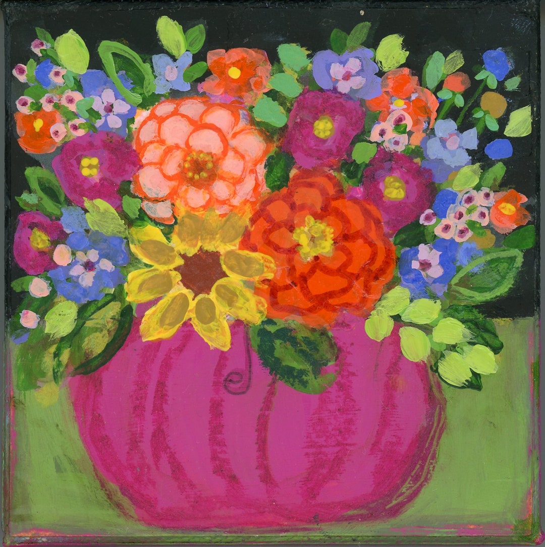 Original 4x4" Floral Bouquet by Jeana Perkins, Colorful Flowers With ...