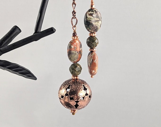 Crystal Dowsing Pendulum, Natural Orange and Green Vista Jasper and ...