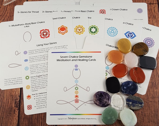 Deluxe Chakra Stone Boxed Set, Chakra Cards 14 Stones, Chakra Balancing ...