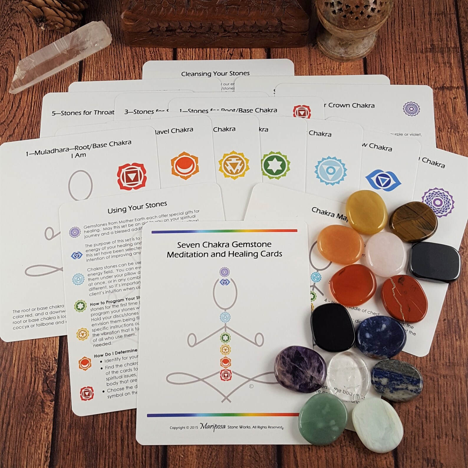 Deluxe Chakra Stone Boxed Set, Chakra Cards + 14 Stones, Chakra ...