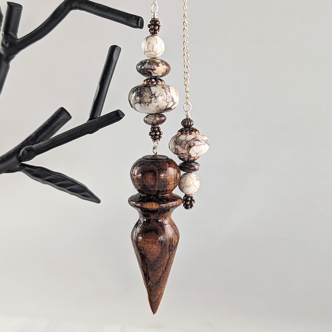 Crystal Dowsing Pendulum, Natural Wood With Brown White Magnesite ...