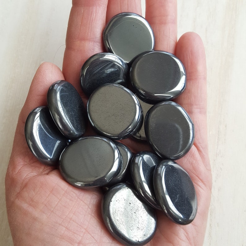 Set of 5 Hematite Palm Stones Small Flat Oval Pocket Stone - Etsy