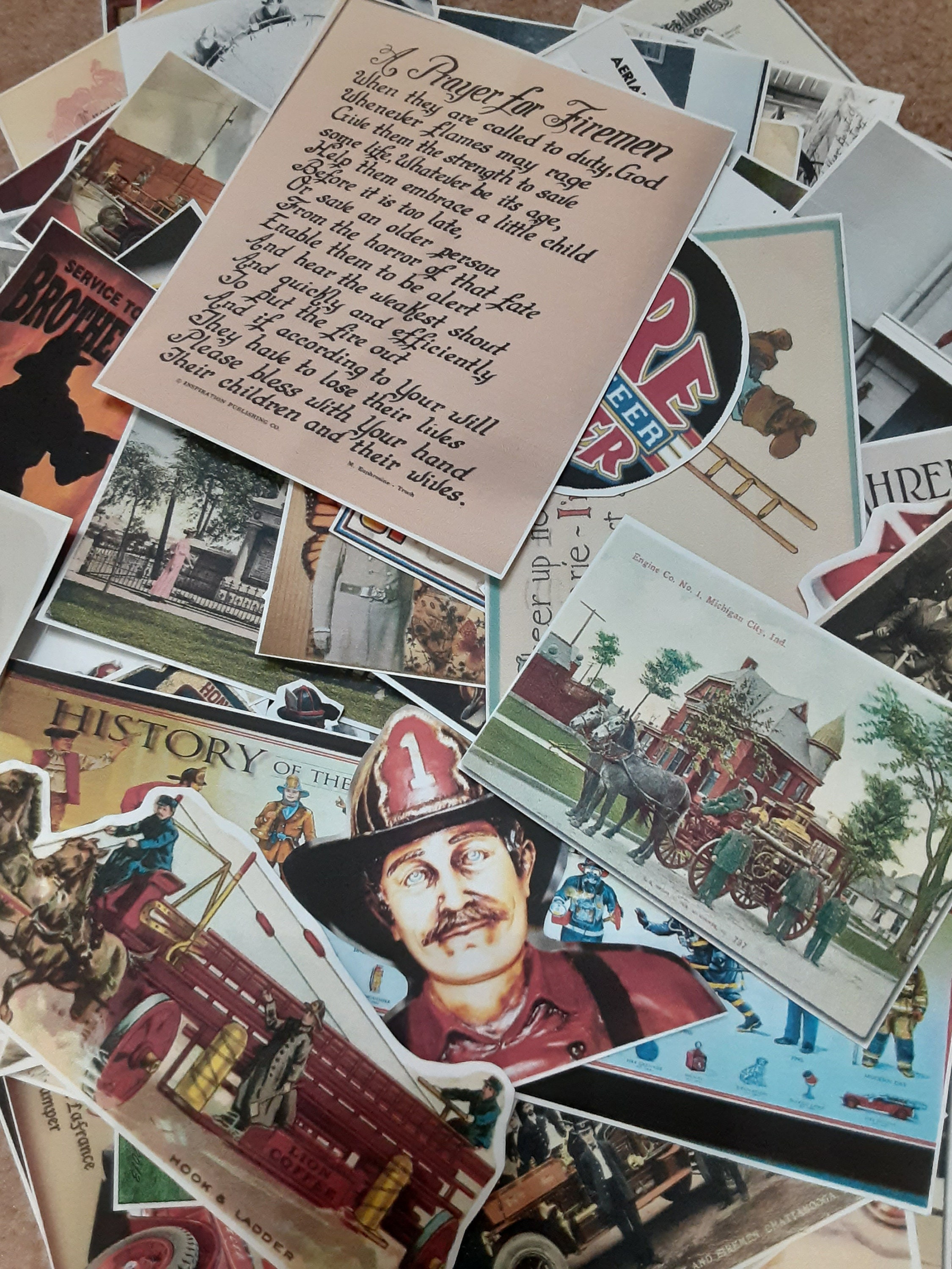Huge 80 Piece Vintage FIREFIGHTER, Fireman Theme Junk Journal DIE CUT ...