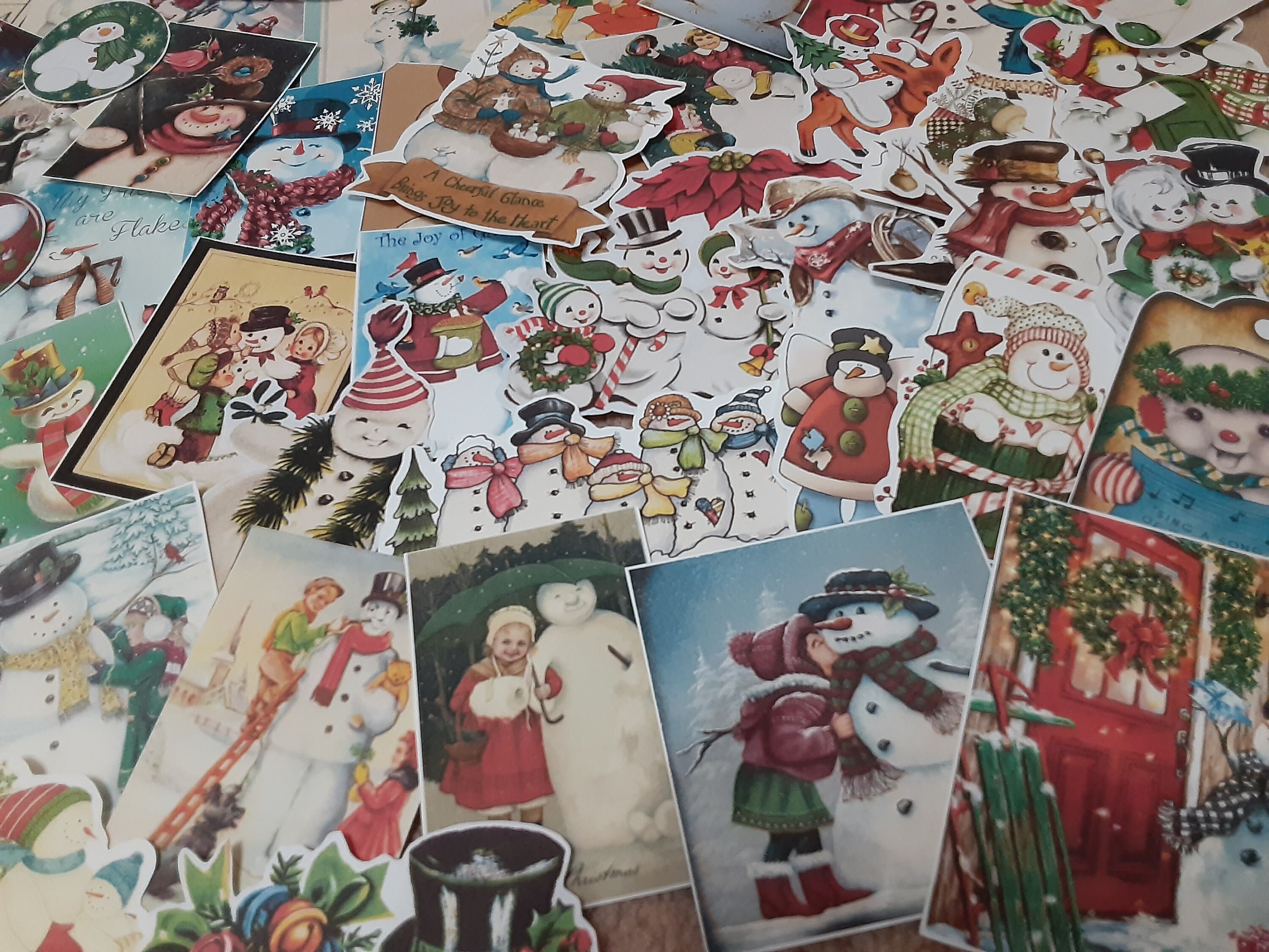 80 Piece Vintage SNOWMAN Snowmen Theme Junk Journal DIE CUT Ephemera ...