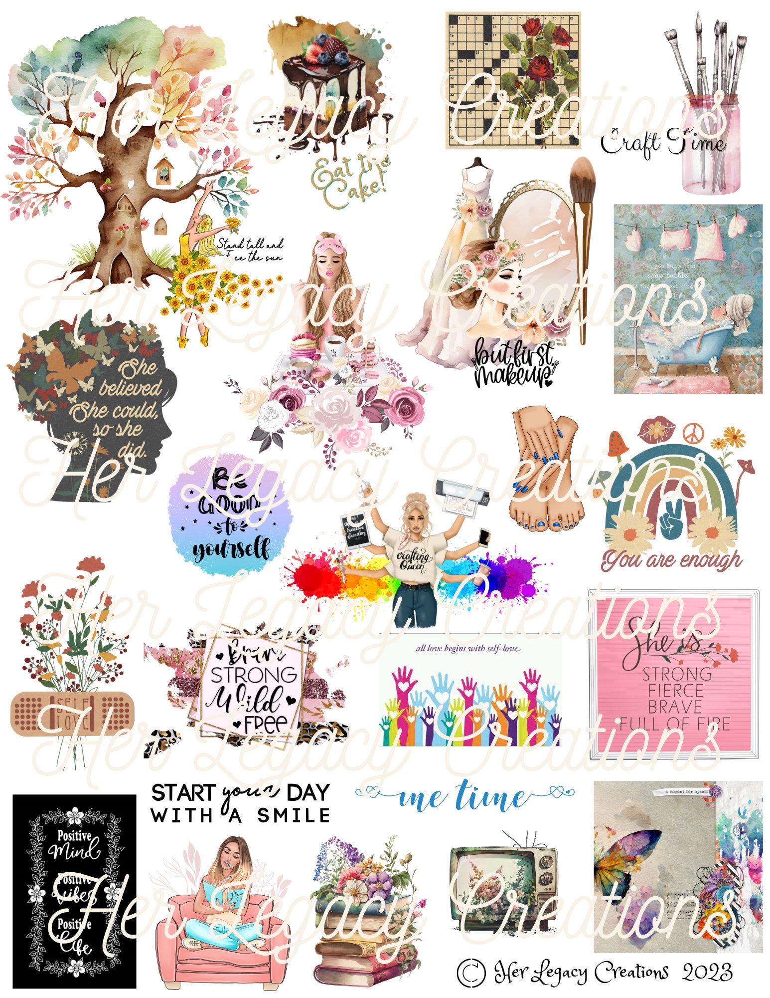 Digital Download Self Love Self Care Collage Diecut Sticker Sheet ...