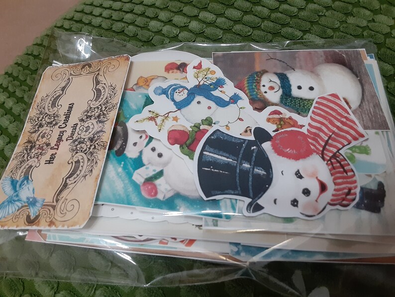 80 Piece Vintage SNOWMAN Snowmen Theme Junk Journal DIE CUT Ephemera ...