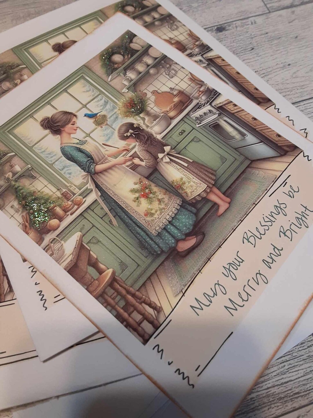 Vintage Inspired Farmhouse Kitchen Christmas Baking Mother & Child ...