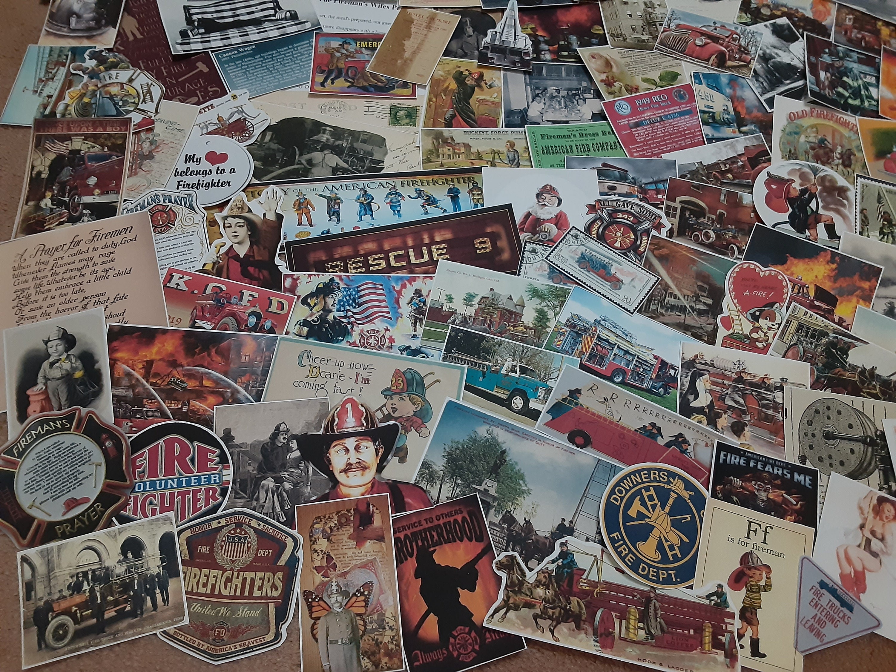 Huge 80 Piece Vintage FIREFIGHTER, Fireman Theme Junk Journal DIE CUT ...