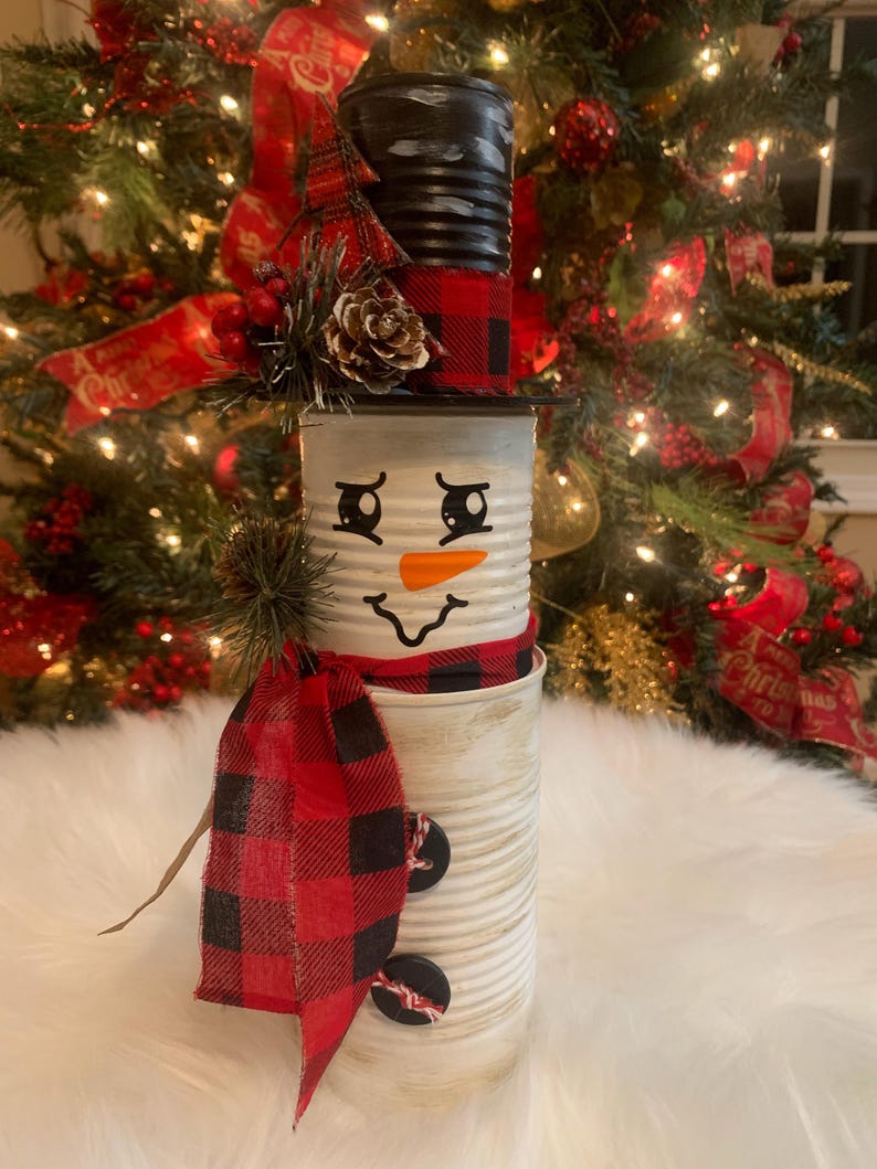 Handmade Recycled Tin Can Snowman: Rustic Winter Decor - Etsy