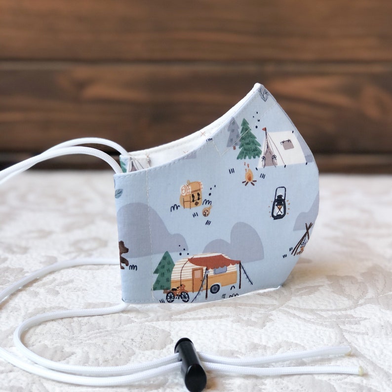 Ladies 3 Layer Let’s Go Camping Blue Face Mask With Poly Interfacing ...