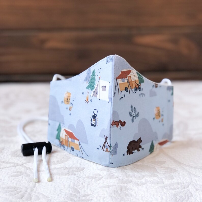Ladies 3 Layer Let’s Go Camping Blue Face Mask With Poly Interfacing ...