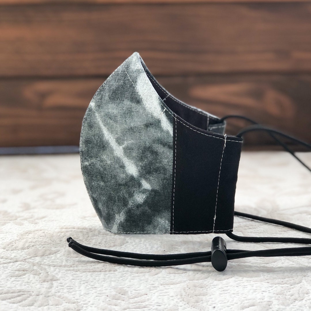 Men’s 3 Layer Black Granite Color Block Face Mask With Poly Interfacing ...