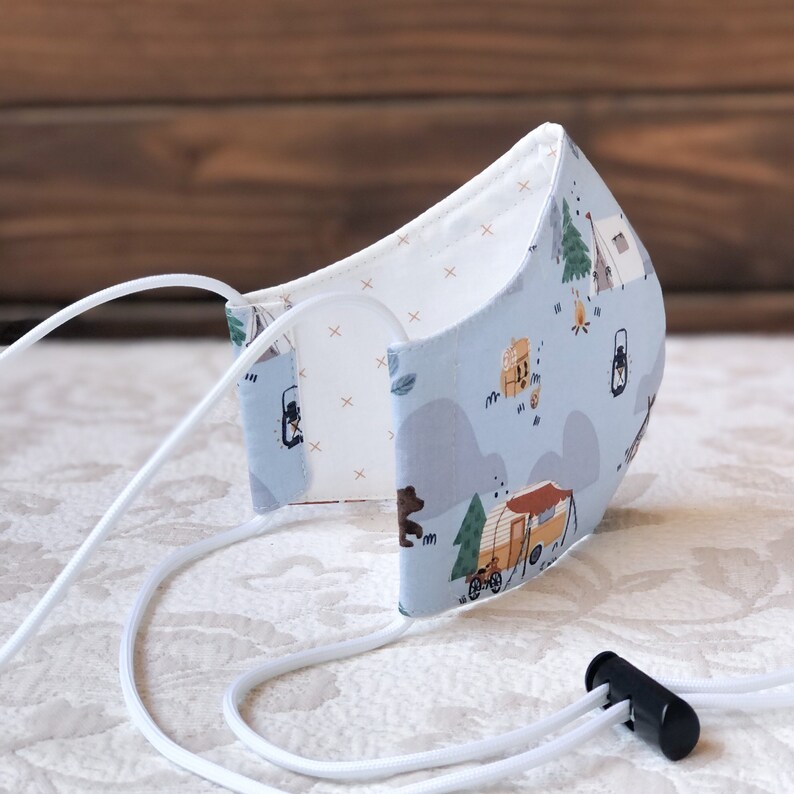 Ladies 3 Layer Let’s Go Camping Blue Face Mask With Poly Interfacing ...
