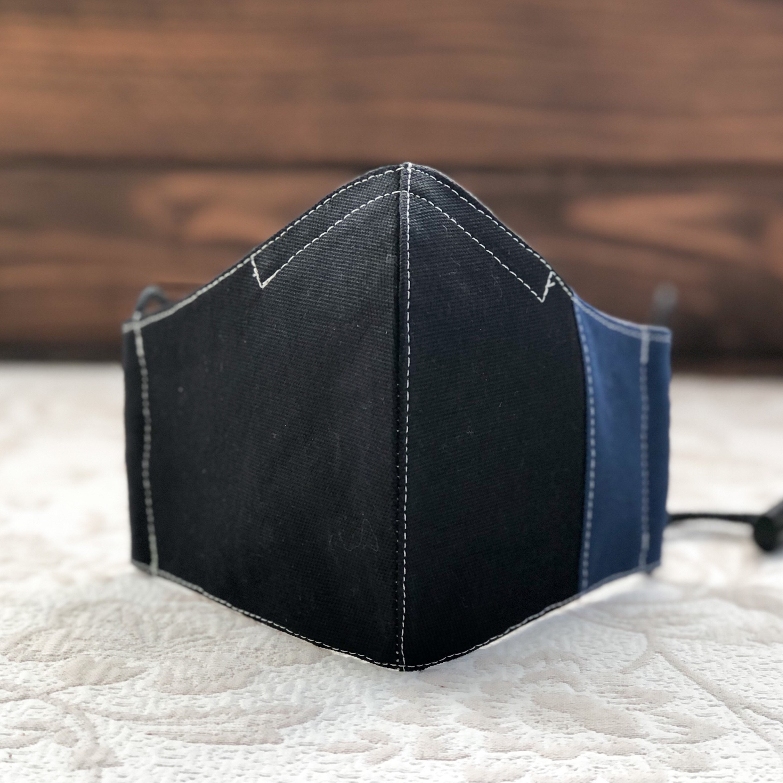 Men’s 3 Layer Black and Blue Color Block Face Mask With Poly ...