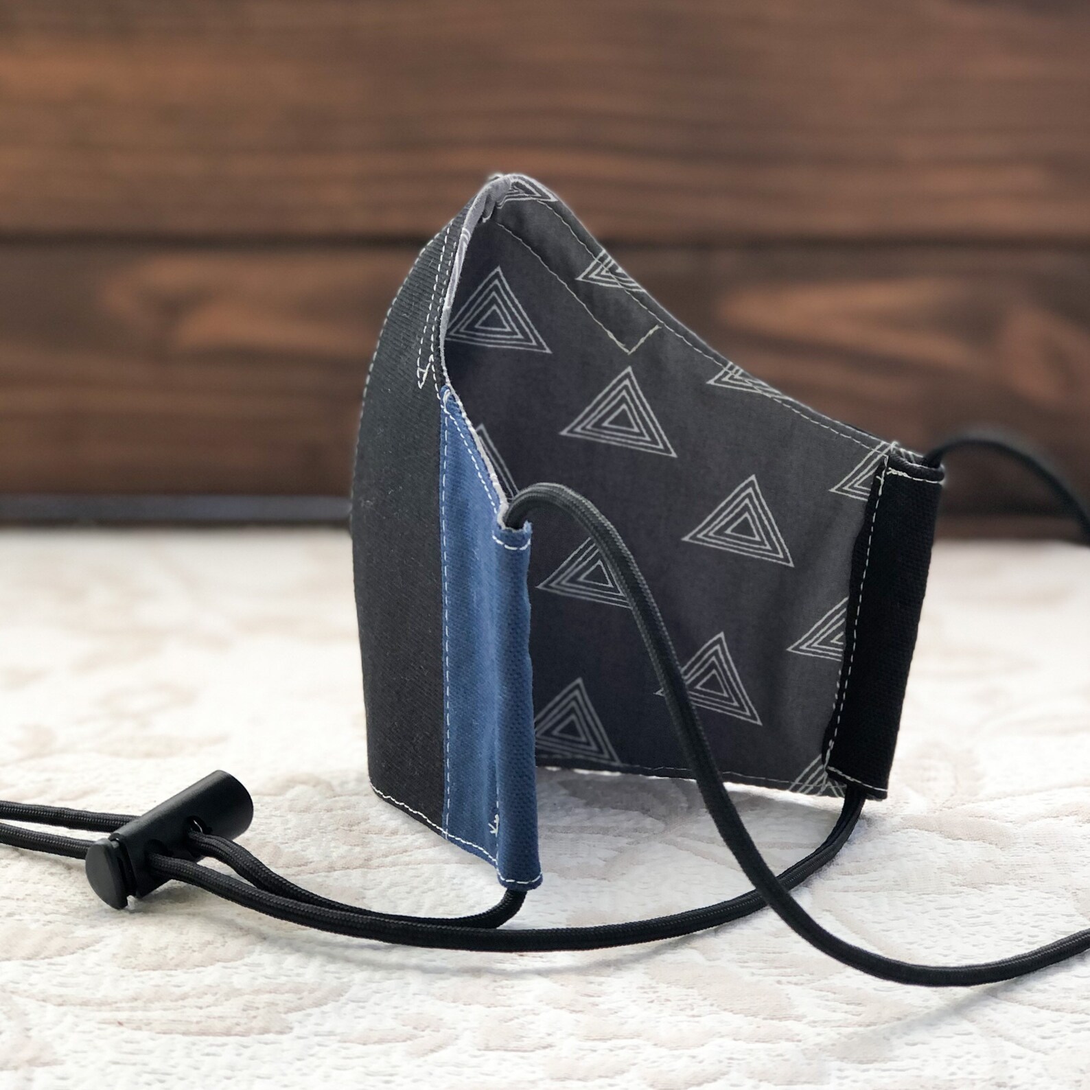 Men’s 3 Layer Black and Blue Color Block Face Mask With Poly ...