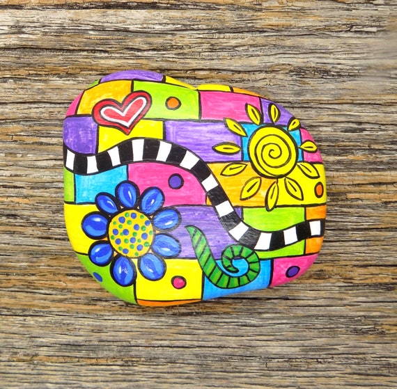 Abstract Hopscotch Hand Painted Rock Decorative Accent Stone - Etsy