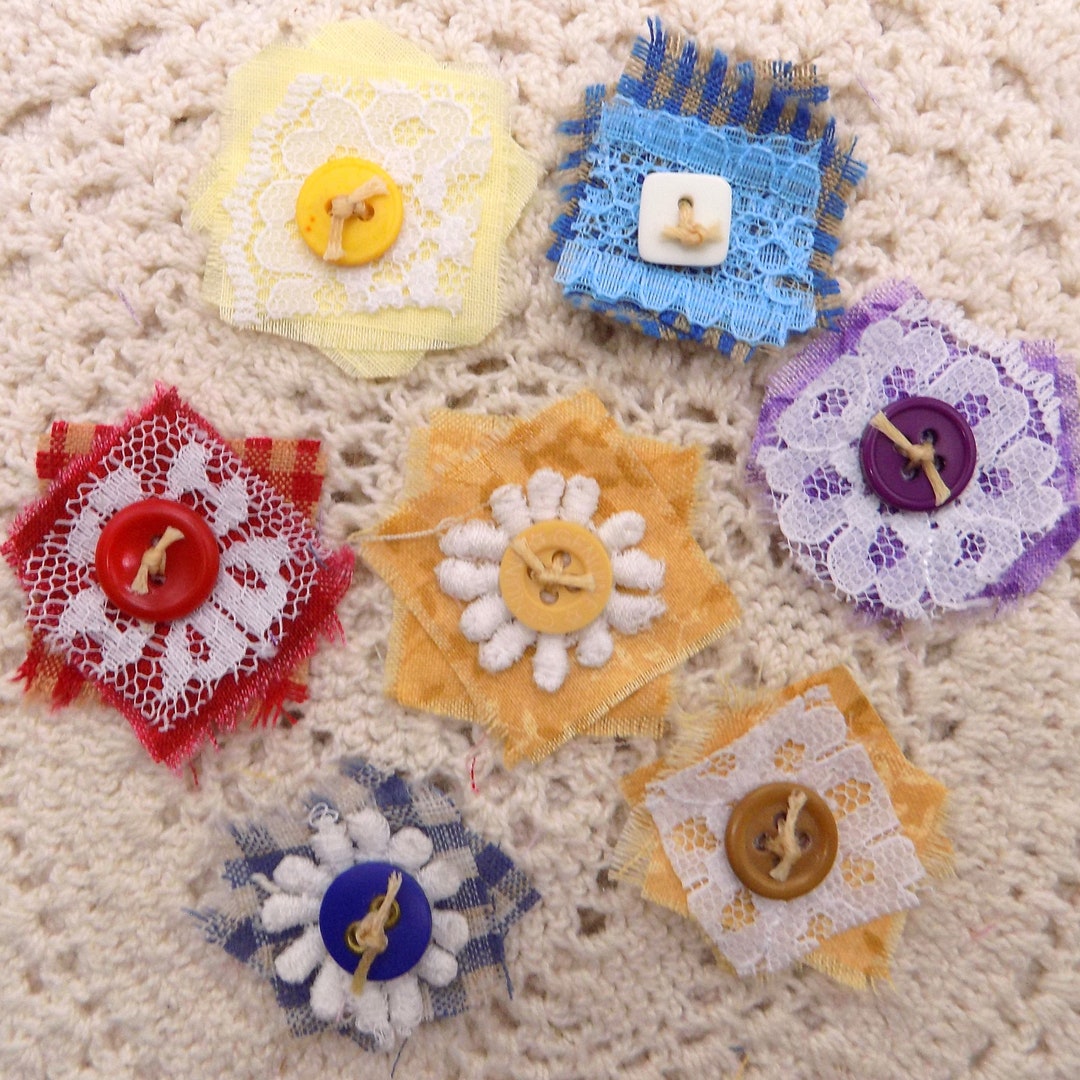 Handmade Button Fabric and Lace Clusters for Junk/art Journal Books ...