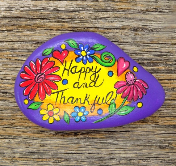 Happy and Thankful Hand Painted Rock Decorative Accent Stone - Etsy