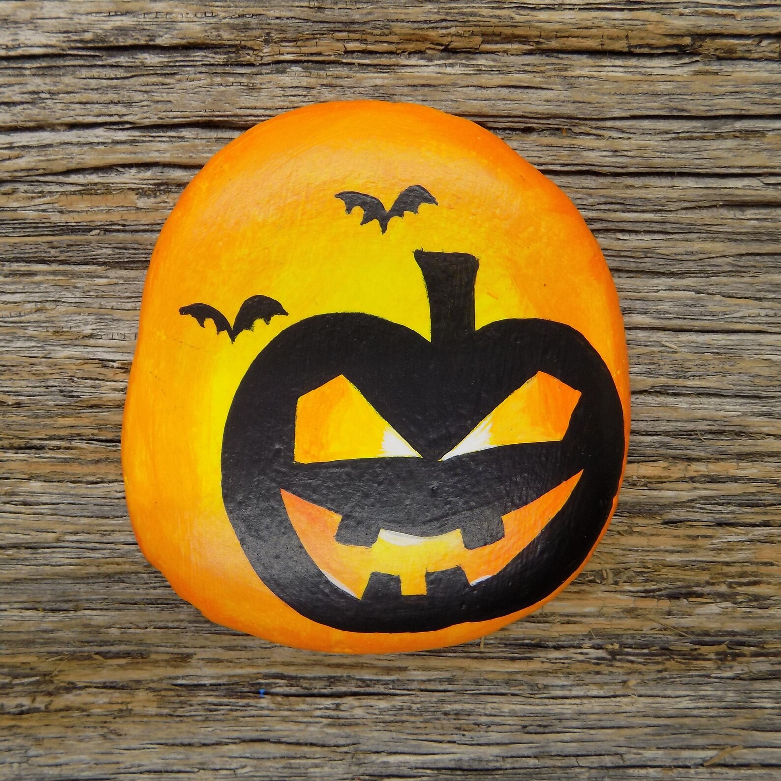 Spooky Pumpkin and Bats Painted Rock Decorative Stone - Etsy