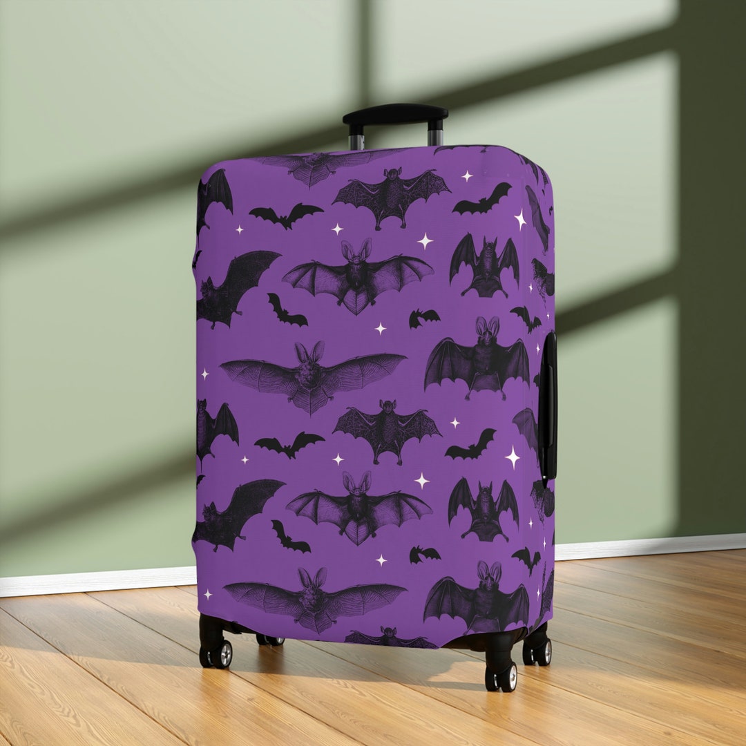 Vintage Bats Luggage Cover, Halloween Goth Suitcase Cover, Purple and ...