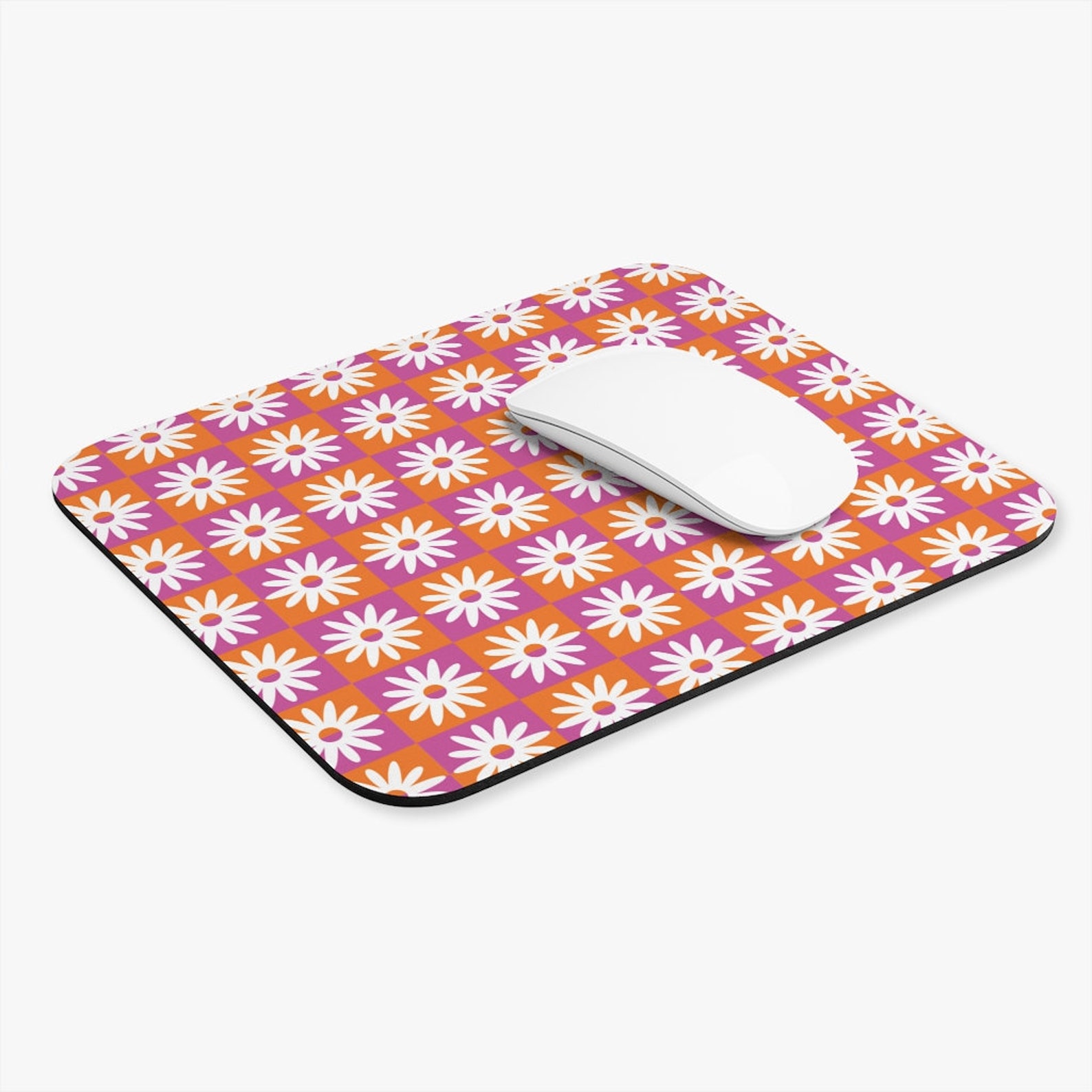 Groove Rose Mouse Pad rectangle, Retro Pink and Orange Desk Accessories ...