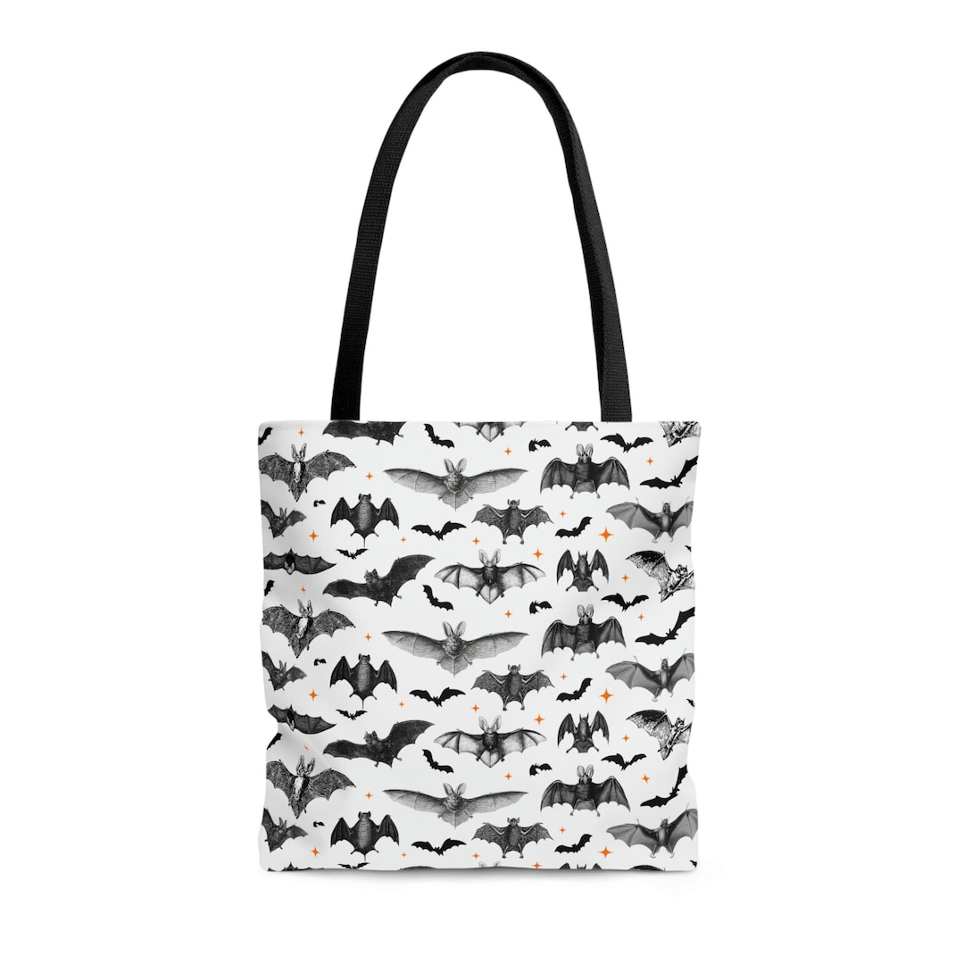 Vintage Bat Black and White Halloween Tote Bag, Tote Bag, Cute Bat Tote ...